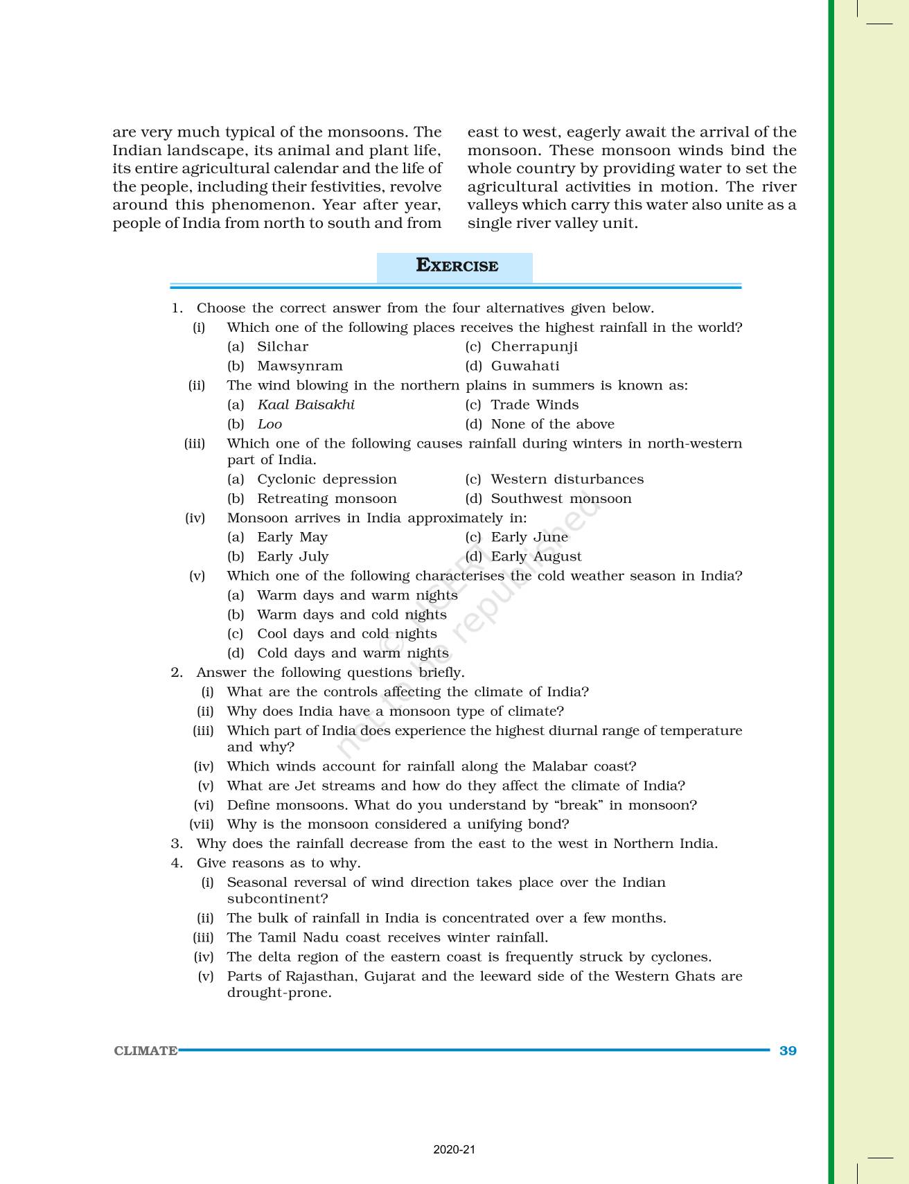 Climate - NCERT Book of Class 9 Geography Contemporary India I